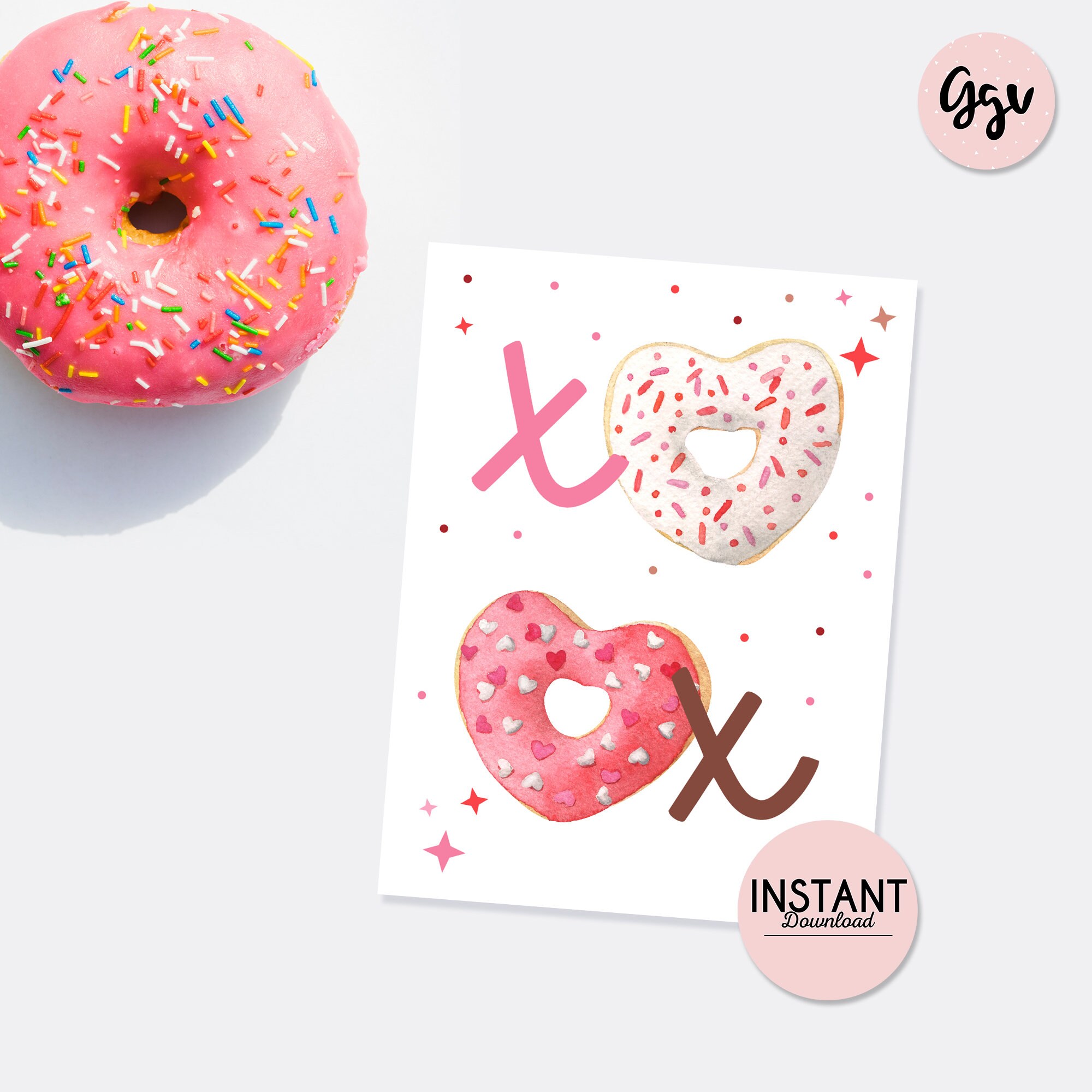 Donut Valentine's Day Printable Tags Heart Shaped Donuts | Etsy