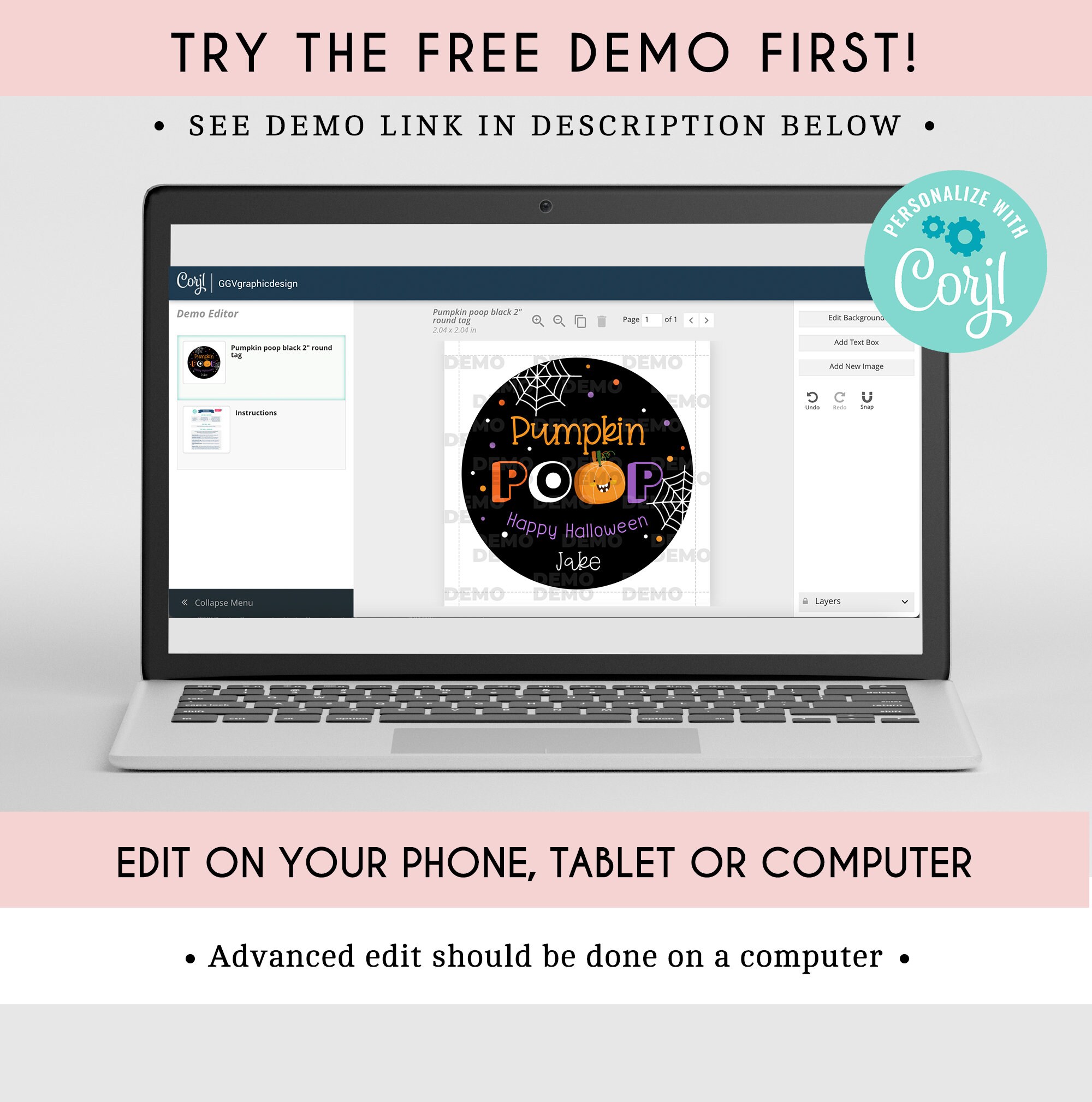 Pumpkin Poop Printable Tag Halloween Gift Tag Editable - Etsy