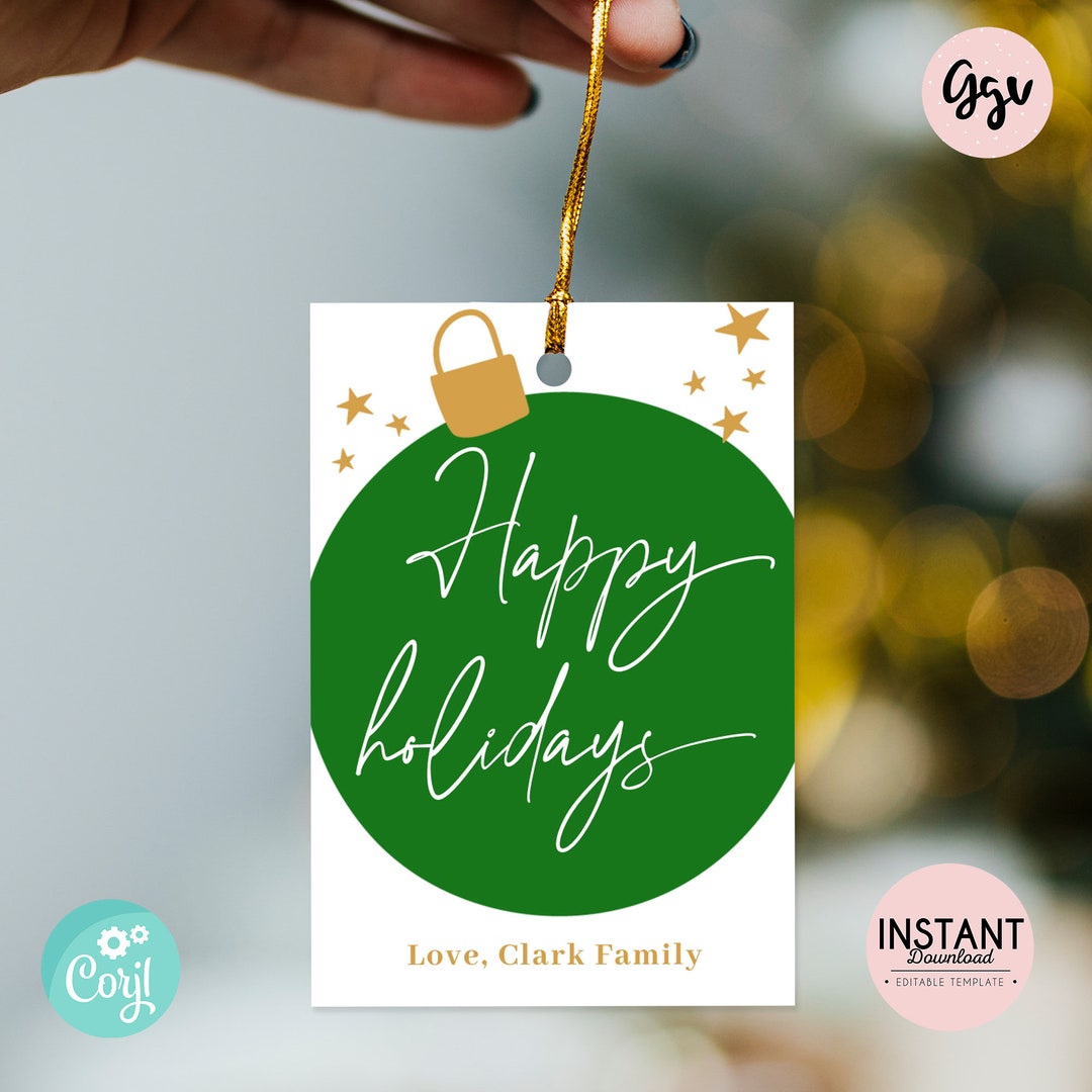 Happy Holidays Gift Tag, Christmas Tag Printable, Christmas Editable ...