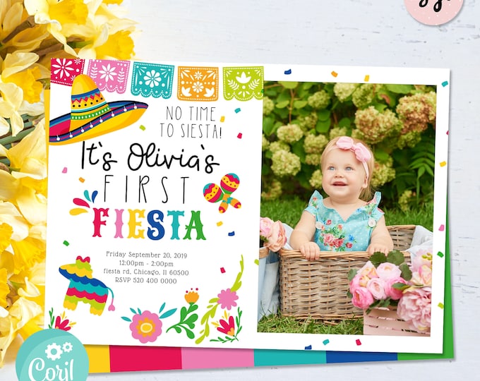 Editable First Fiesta Birthday Invitation With Photo, Mexican Fiesta ...