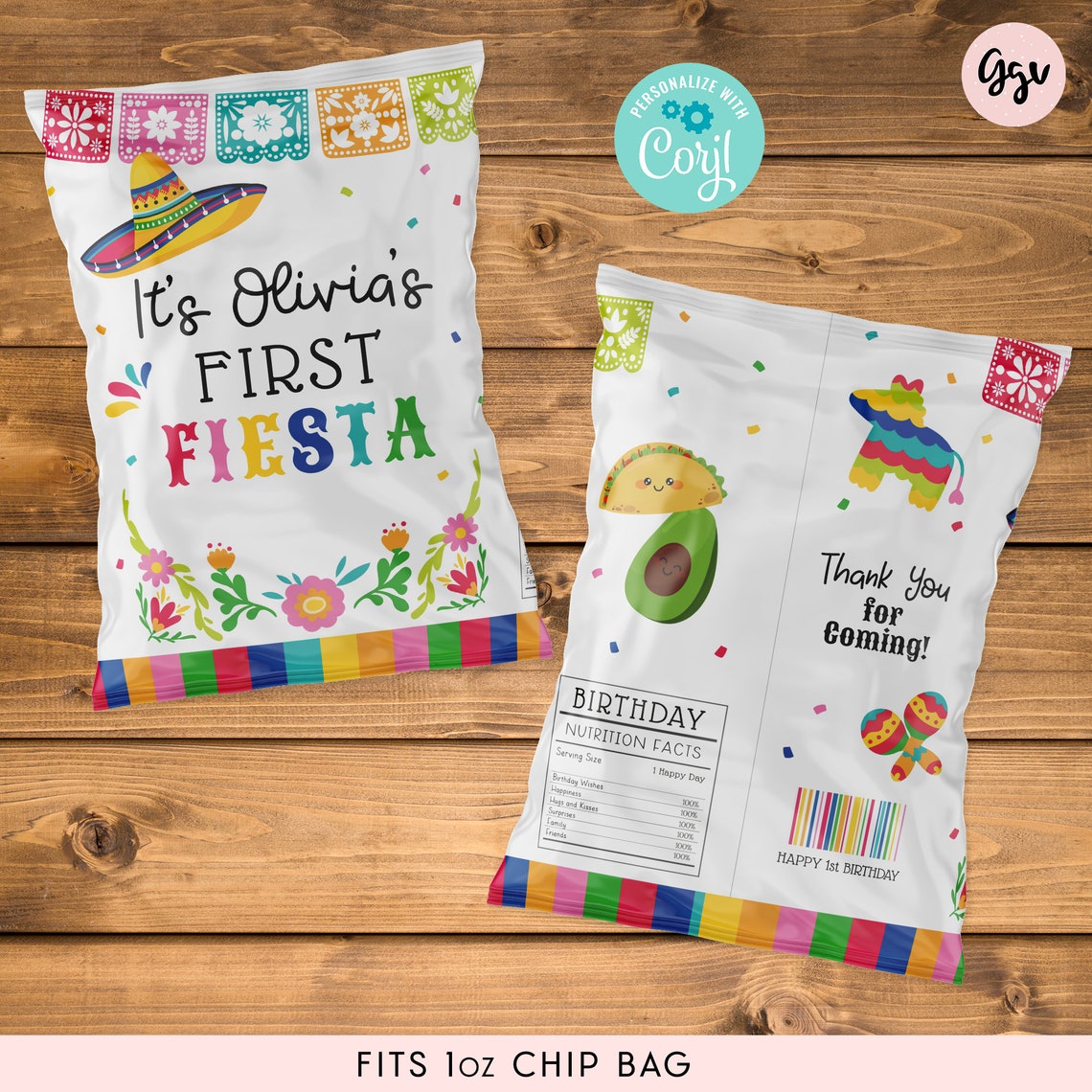Editable Mexican Fiesta Chip Bag Wrapper: Birthday Party Favor (digital ...