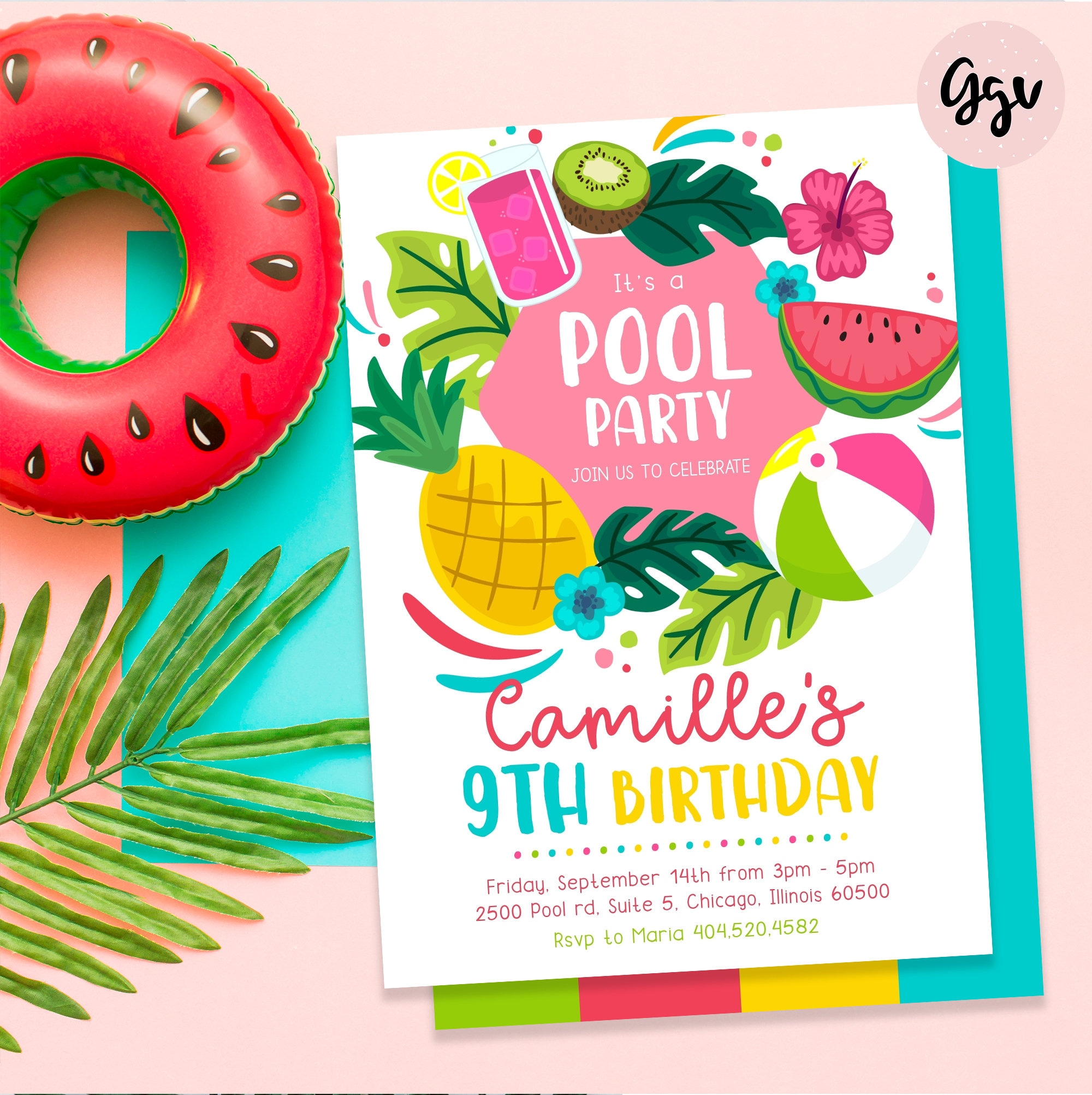 Tropical Pool Party Invitation Pineapple Birthday Girl Pool - Etsy
