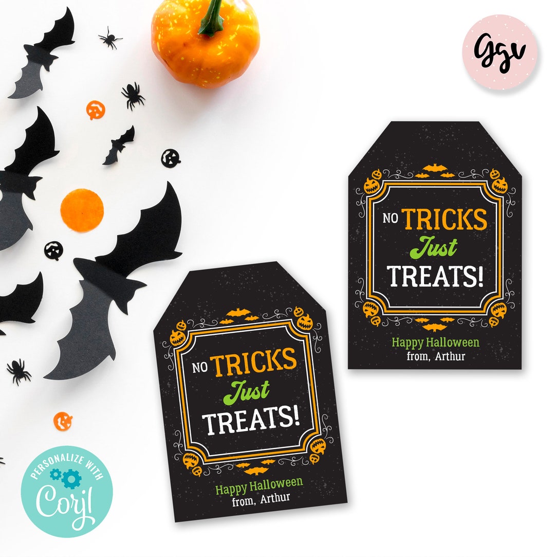 No Tricks Just Treats Halloween Gift Tags, Halloween Favor Tags, Trick ...