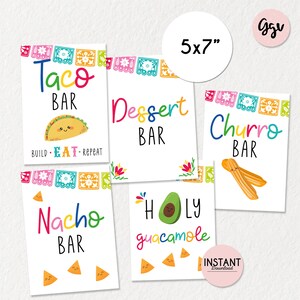 Mexican Fiesta Food Bar Signs, Printable Taco Bar Sign, Churro Bar Sign ...