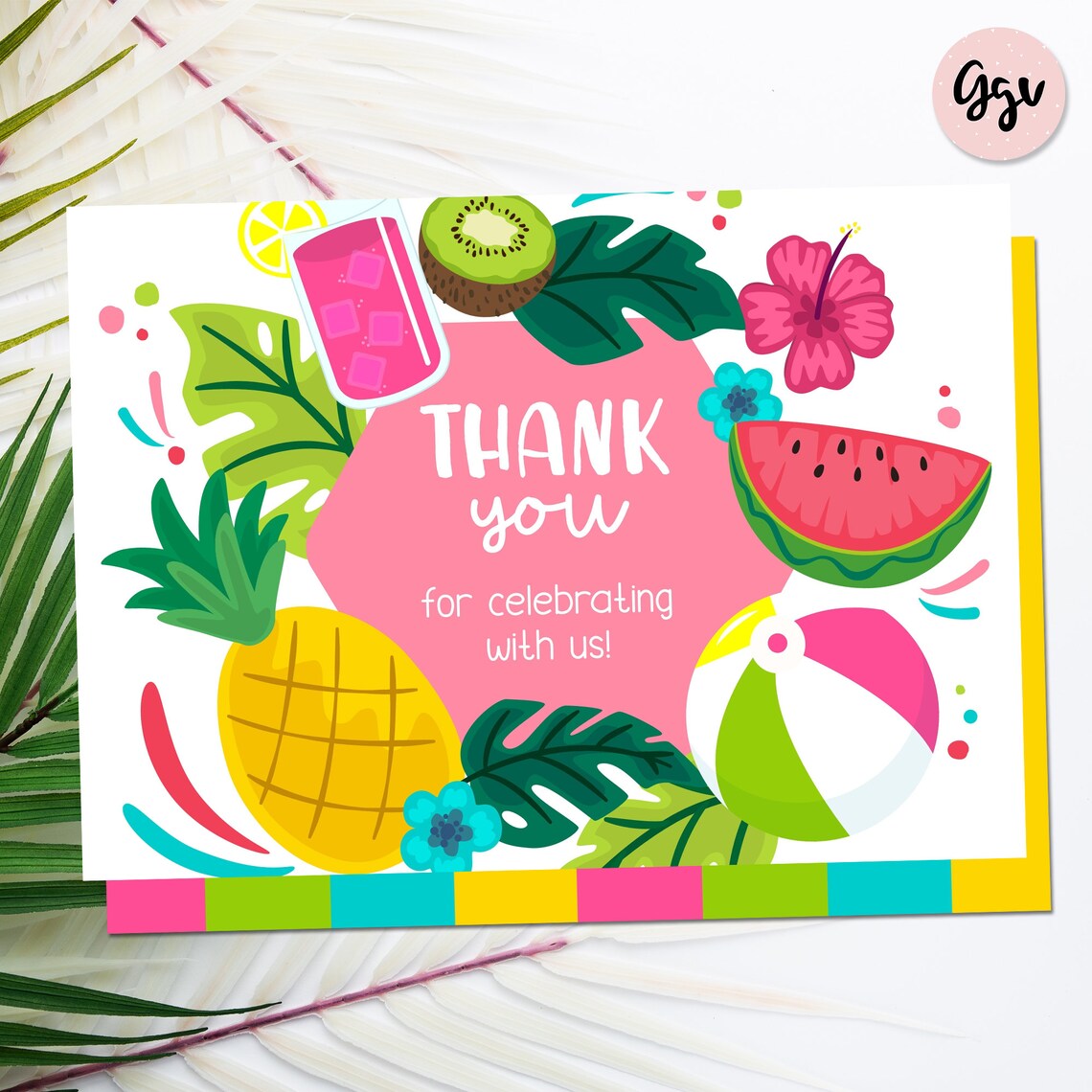 Tropical pool thank you card editable pool party thank you | Etsy