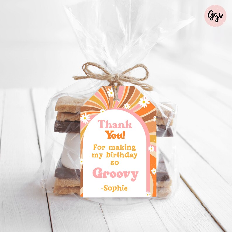 Editable Daisy Groovy Retro Birthday Party Favor Tags Floral | Etsy