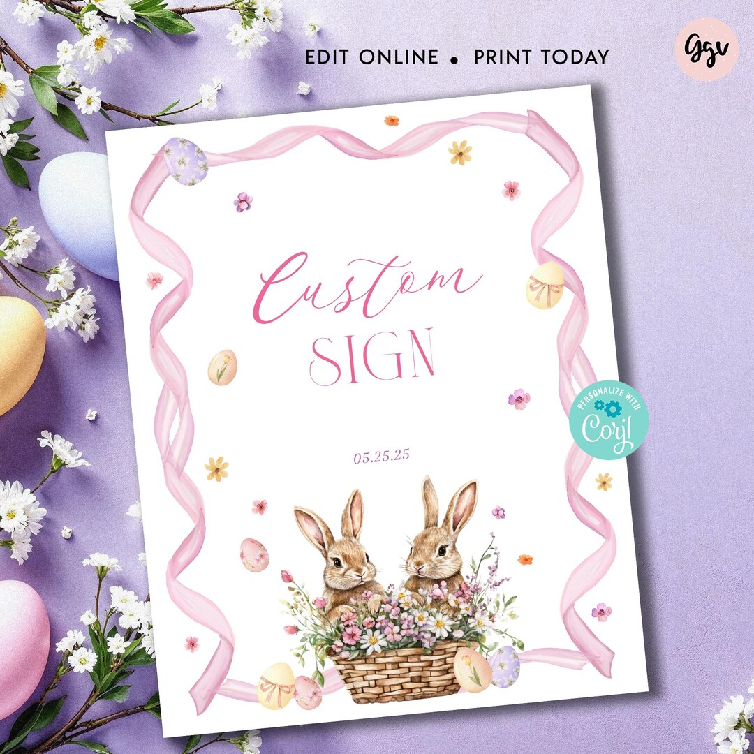 Easter Party Sign Template, Bunny Editable Welcome Sign, Easter Brunch ...