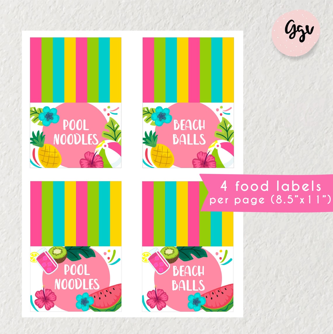 Tropical Pool Party Food Labels Pool Party Decor Pineapple | Etsy