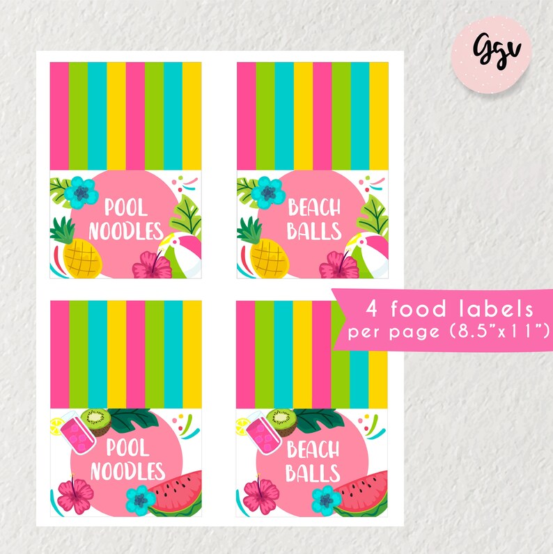 Tropical Pool Party Food Labels Pool Party Decor Pineapple | Etsy