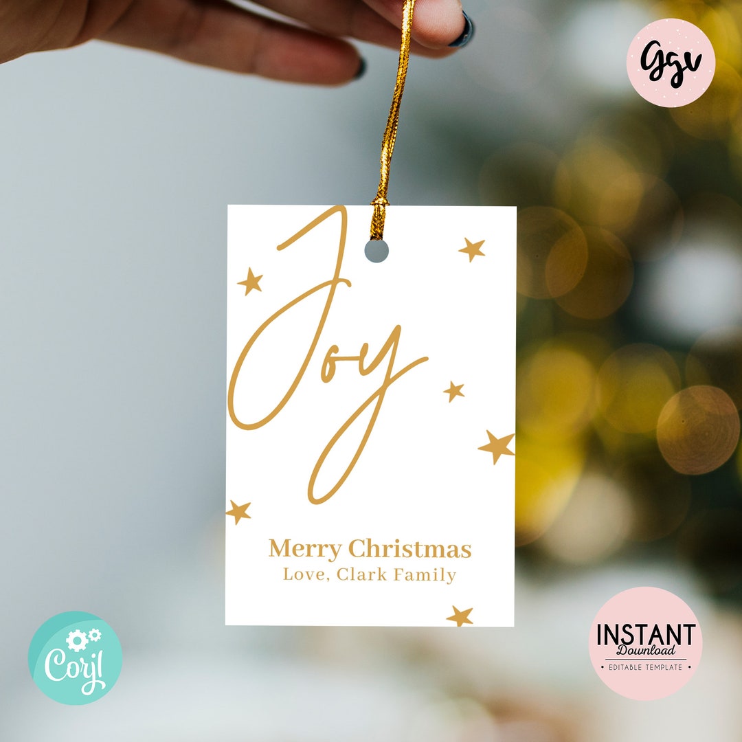 Editable JOY Holiday Tag, Modern Christmas Printable Tags, Minimalist ...