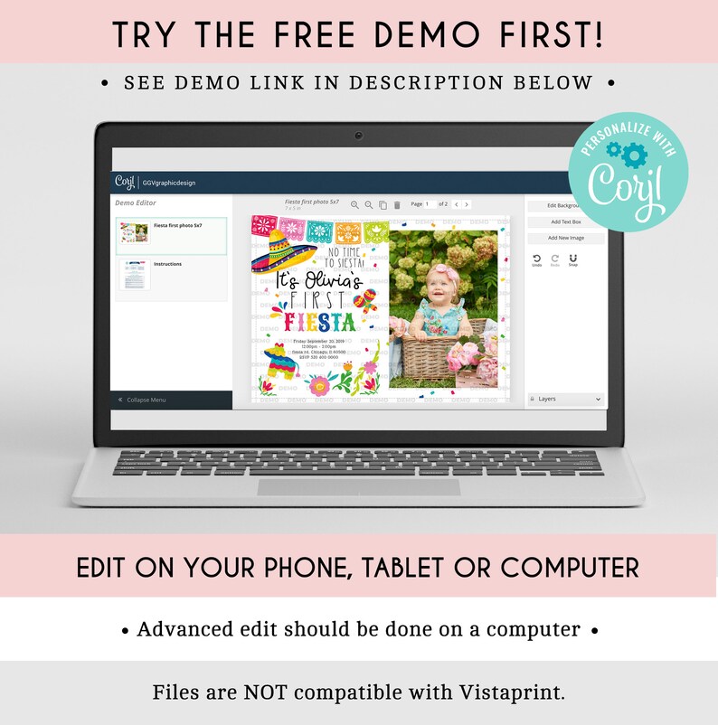 Editable First Fiesta Birthday Invitation With Photo Mexican - Etsy