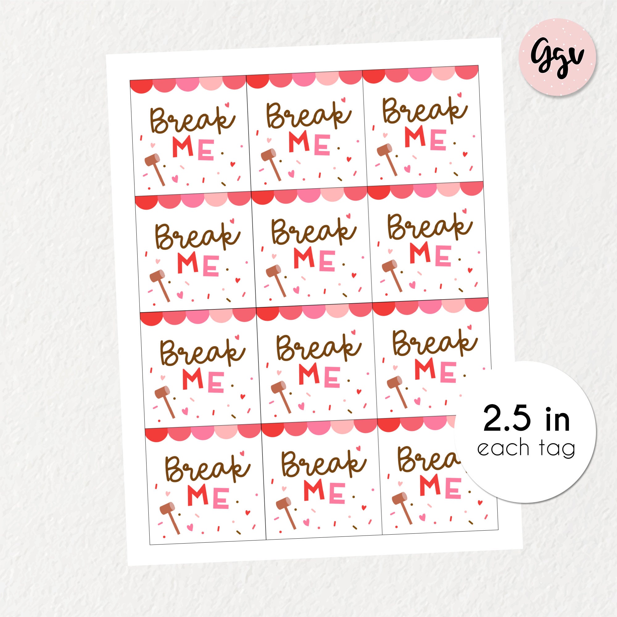 Printable Breakable Chocolate Heart Tag Valentine's Break - Etsy