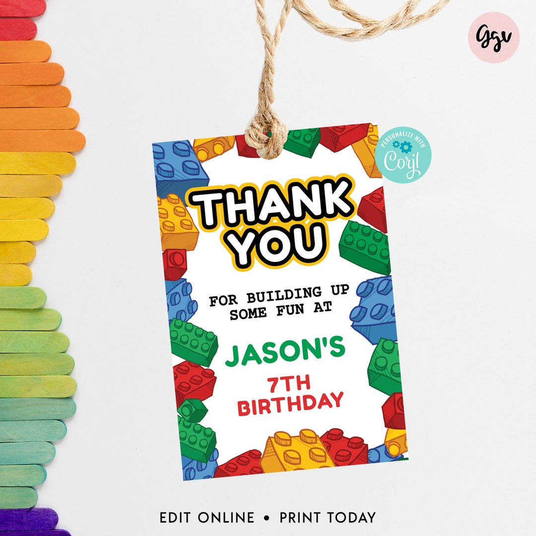 Building Blocks Editable Favor Tags, Building Blocks Birthday Party ...