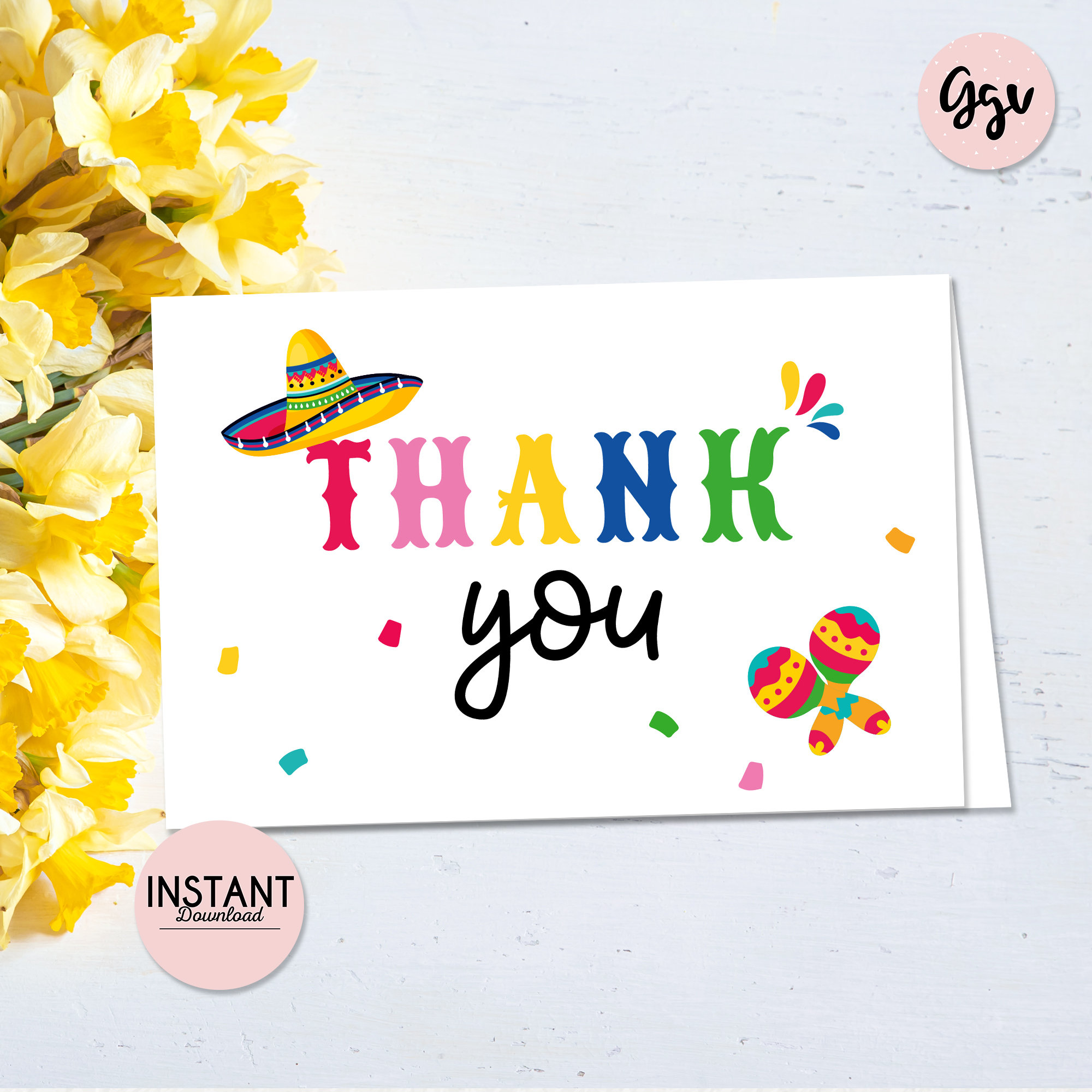 Mexican Fiesta Thank You Cards: Printable Birthday Party Notes (instant ...