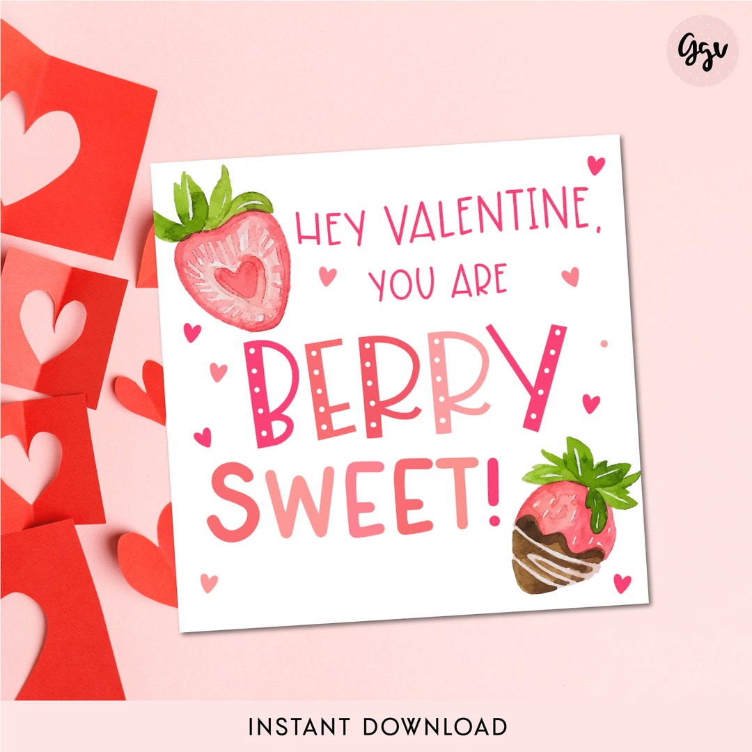 You Are BERRY SWEET Valentine's Day Printable Tag, Berry Sweet Gift Tag ...