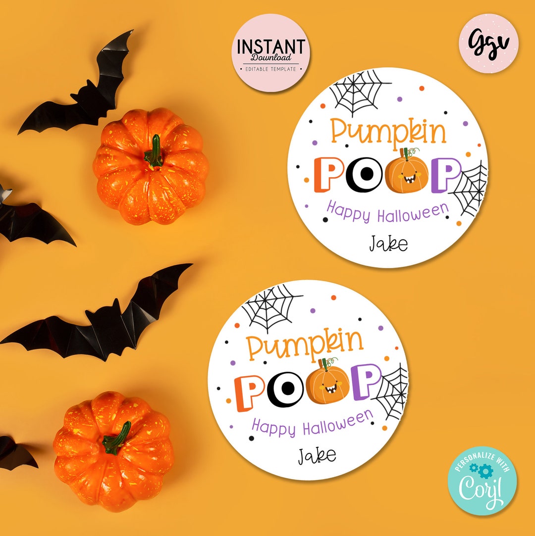 Pumpkin Poop Halloween Favor Tags: Editable Stickers (digital Download ...
