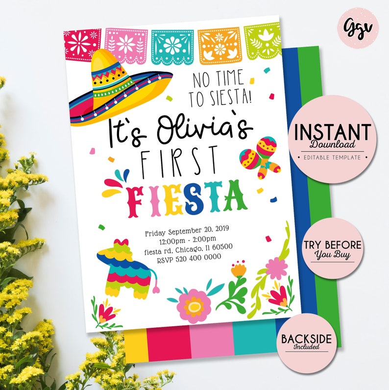 Fiesta Invitation First Fiesta Invite Editable Invitation | Etsy