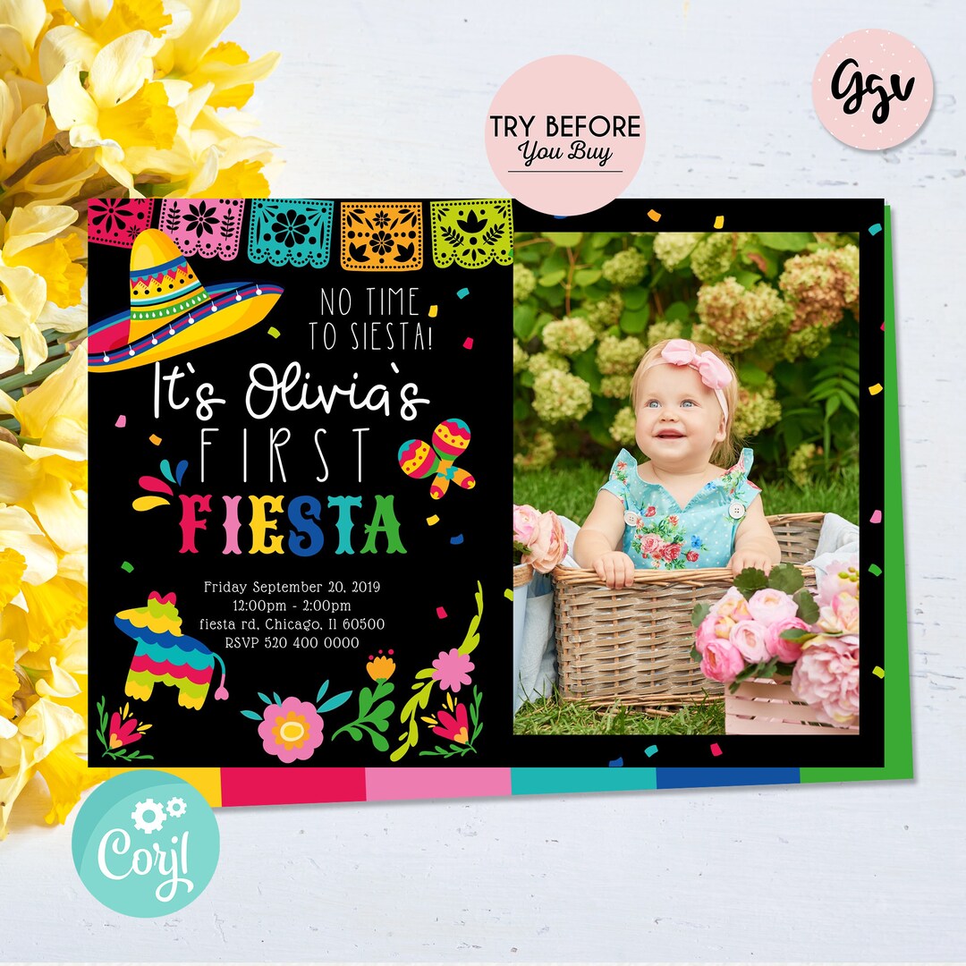 1st Birthday Mexican Fiesta Invitation, Editable First Fiesta ...