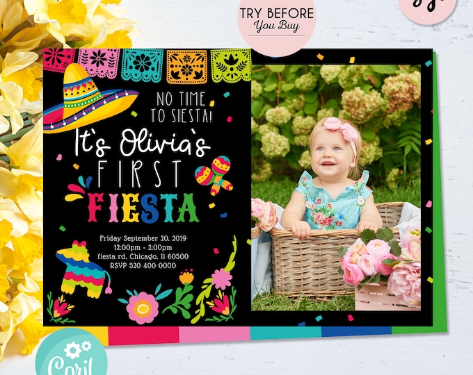 1st Birthday Mexican Fiesta Invitation, Editable First Fiesta ...