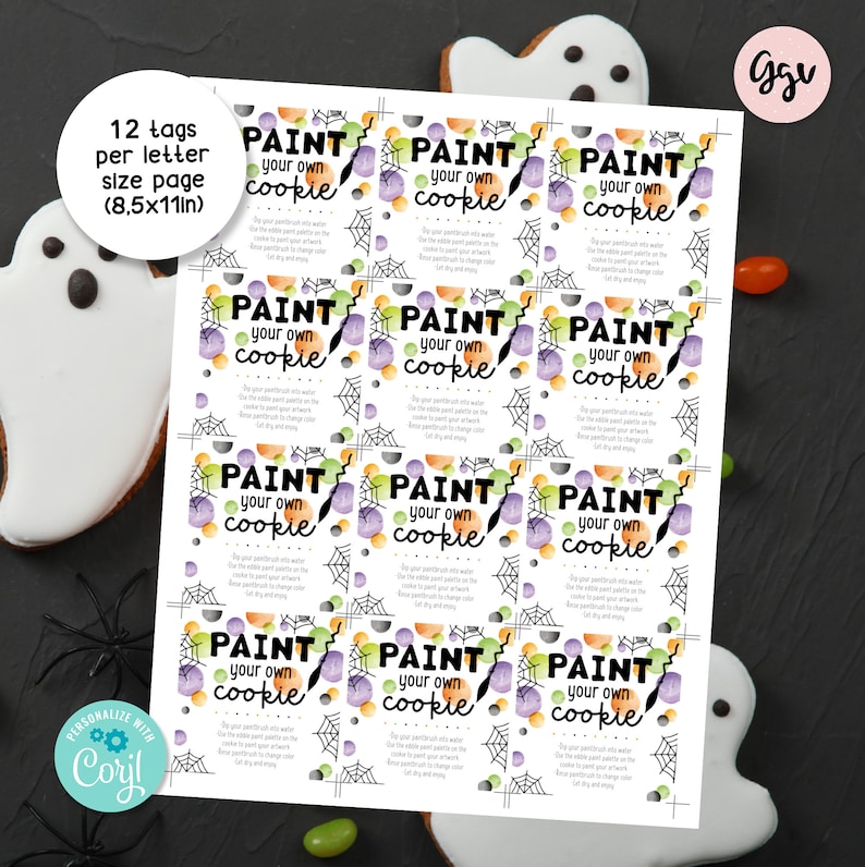 Halloween Paint Your Own Cookie Tag: Editable PYO Template (digital ...