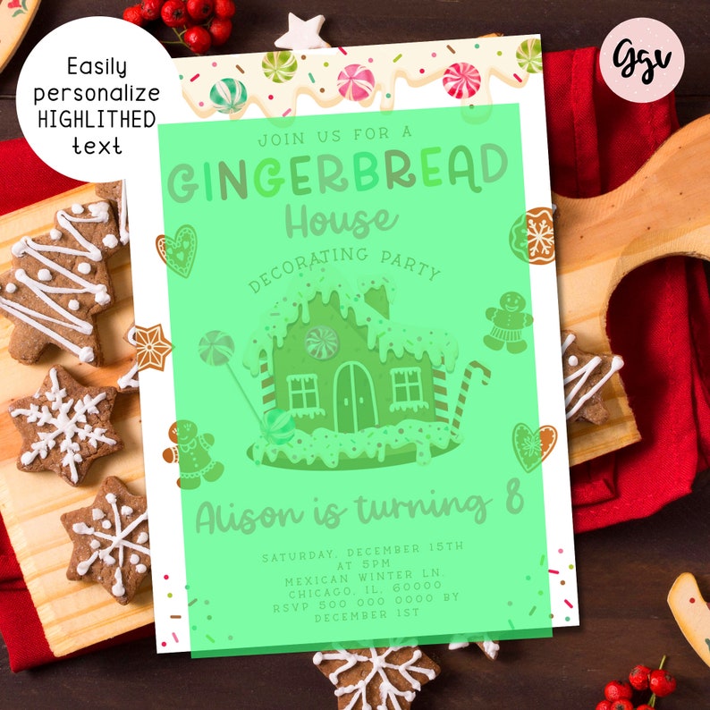 Gingerbread House Decorating Birthday Party Invitation (editable ...
