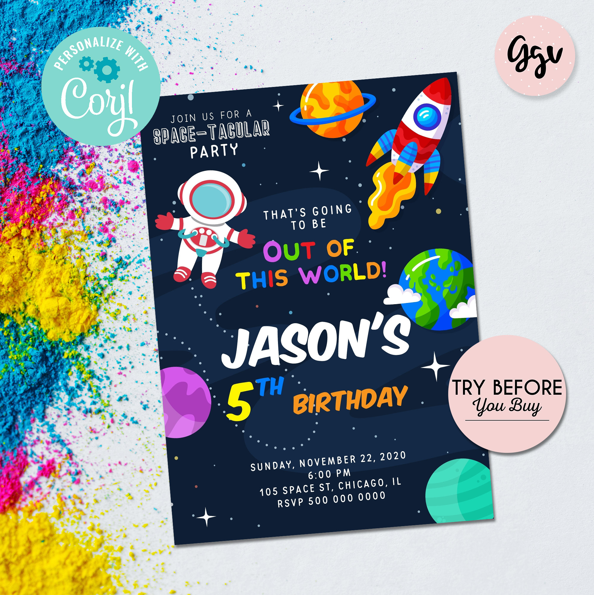 Space Birthday Invitation Astronaut Invitation outer space | Etsy