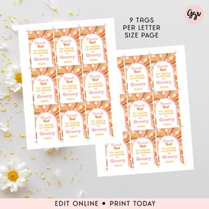 Editable Daisy Groovy Retro Birthday Party Favor Tags, Floral 70s ...