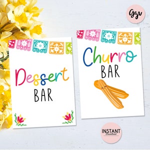 Mexican Fiesta Food Bar Signs, Printable Taco Bar Sign, Churro Bar Sign ...