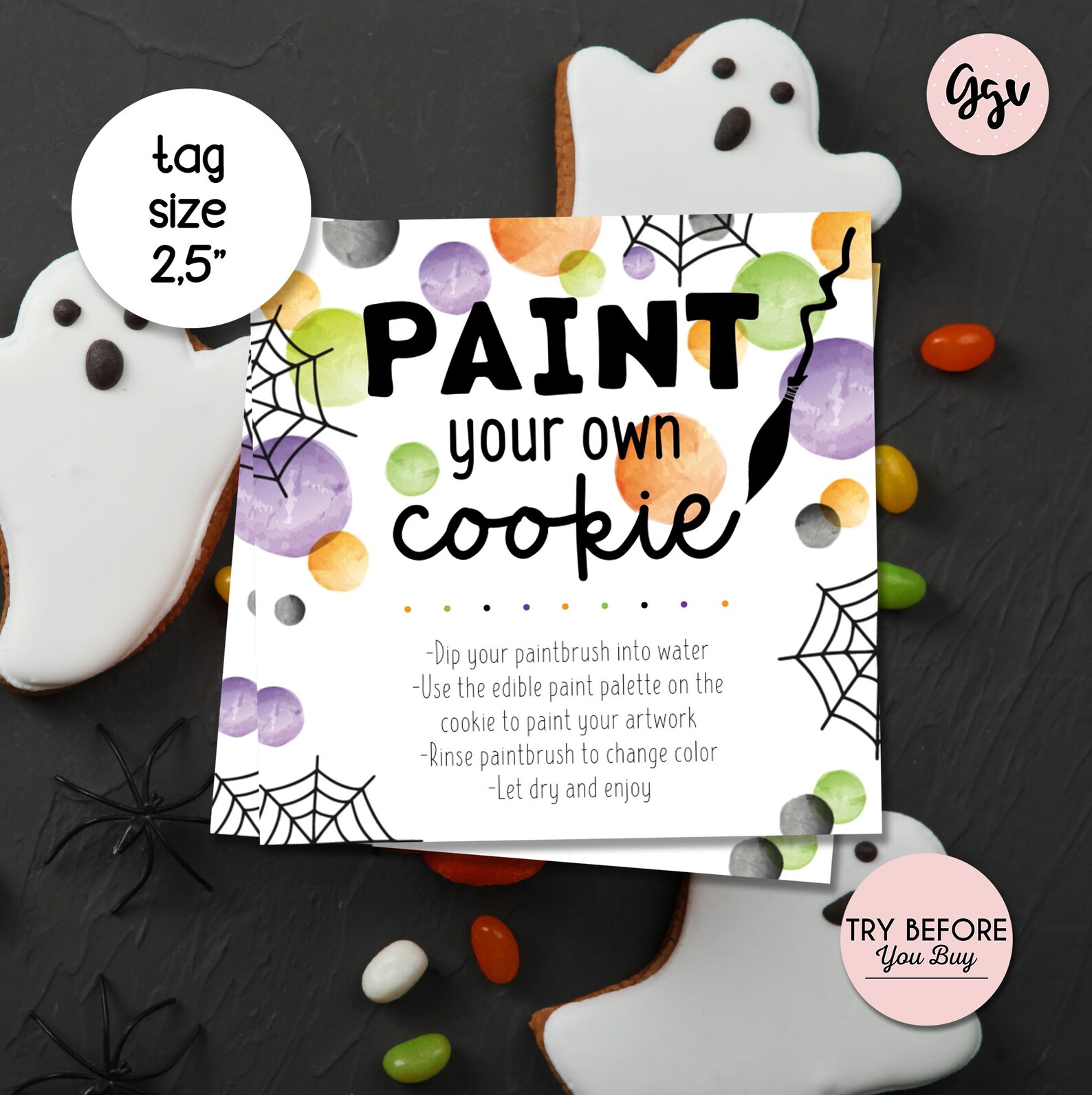 Halloween Paint Your Own Cookie Tag: Editable PYO Template (digital ...