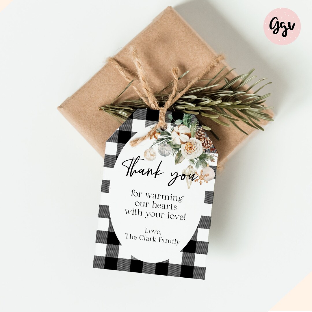 Editable Flannel Tag, Black and White Plaid Christmas Gift Tag, Holiday ...