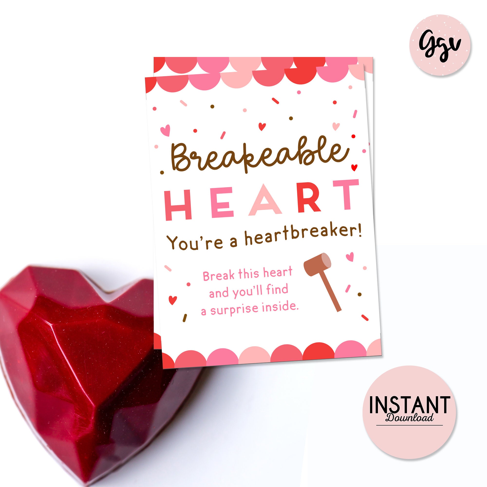 Valentine Breakable Heart Printable Tags Chocolate Heart Gift - Etsy
