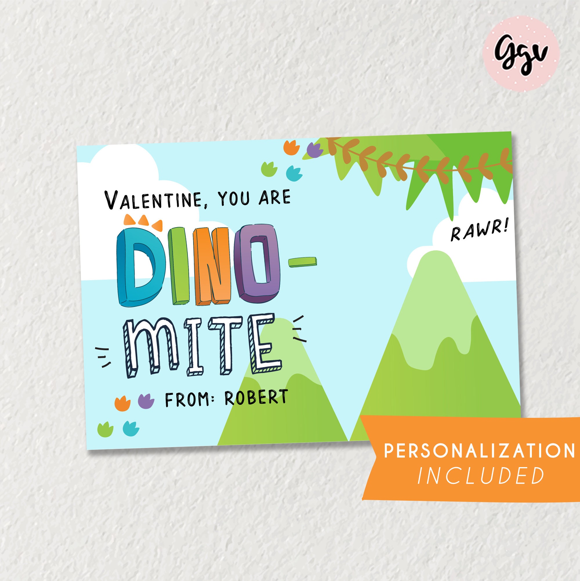 DINO-MITE Valentine's Day Favor Dinosaur Kids Valentine | Etsy