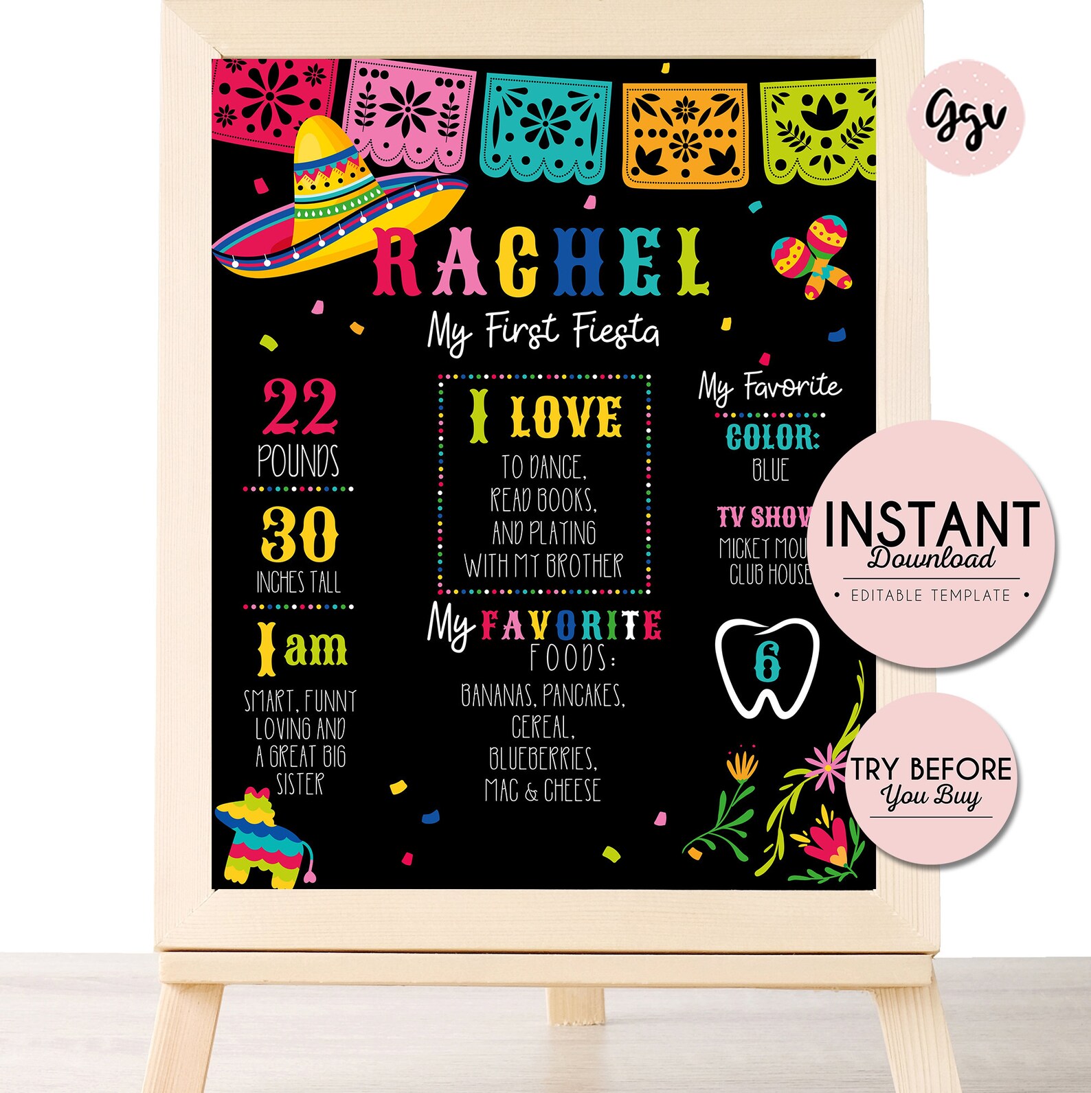 Fiesta First Birthday Sign 1st Birthday Poster Milestone | Etsy