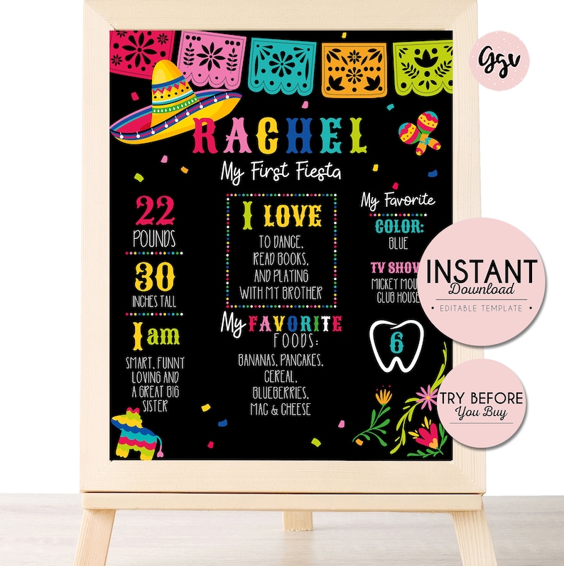 Fiesta First Birthday Sign 1st Birthday Poster Milestone | Etsy