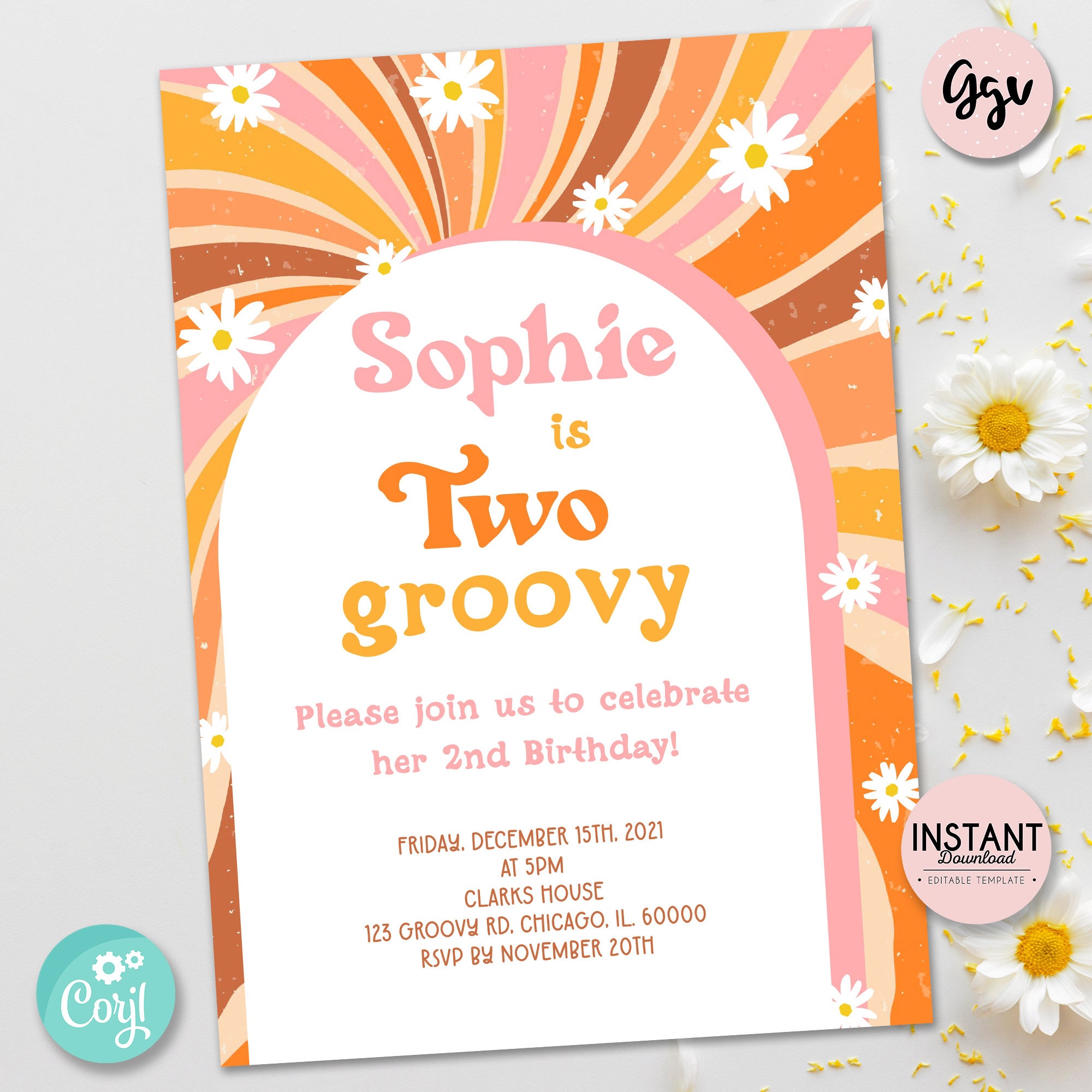 Two Groovy Retro Birthday Invite Invitations Paper etna.com.pe