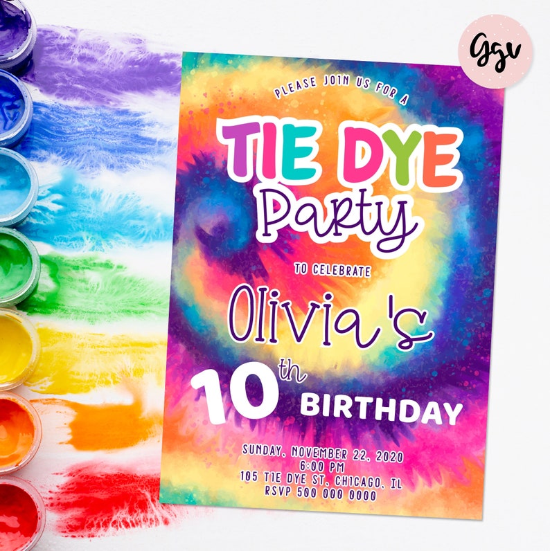 TIE DYE Birthday Invitation Editable Tie Dye Birthday Party - Etsy