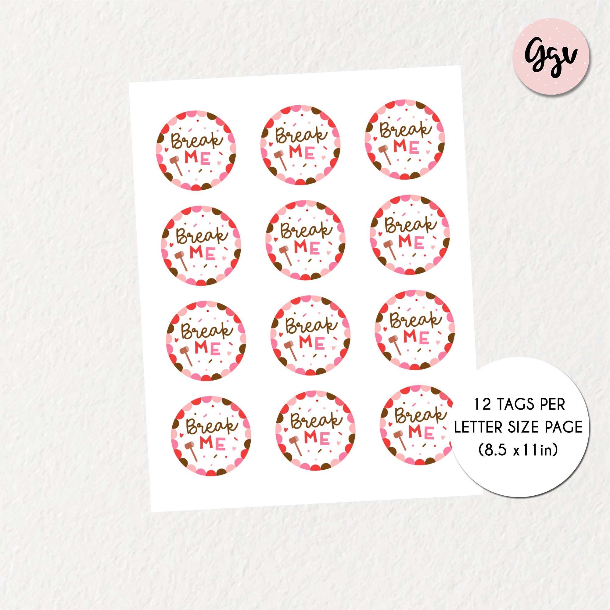 Printable Breakable Chocolate Heart Tag Valentine's Break - Etsy