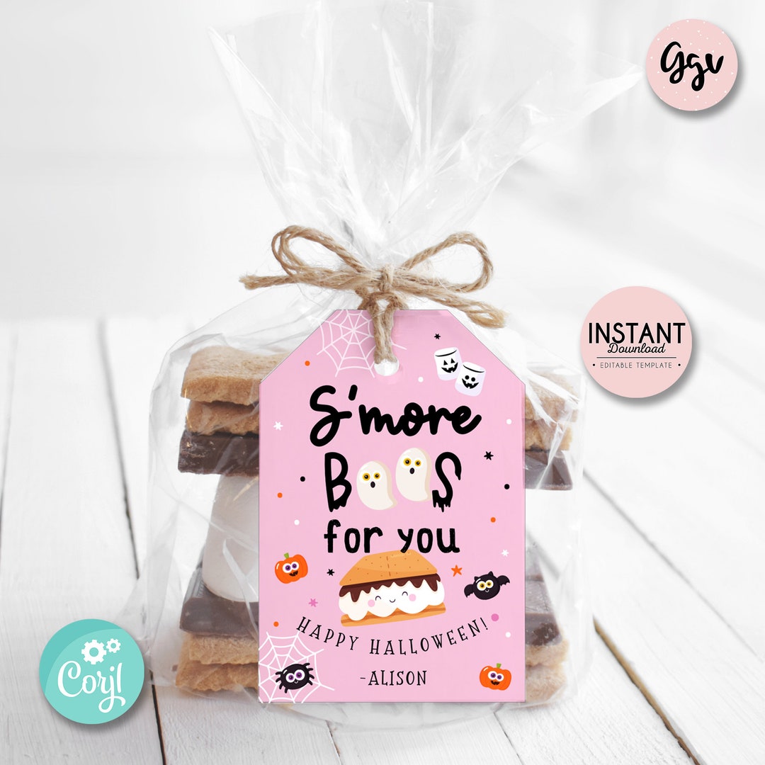 S'more Halloween Editable Tag Pink Halloween Gift Tag Smore Boos for ...
