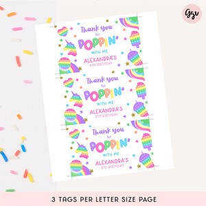 POP IT Fidget Toy Birthday Party Favor Tag, Editable Pop It Gable Box ...