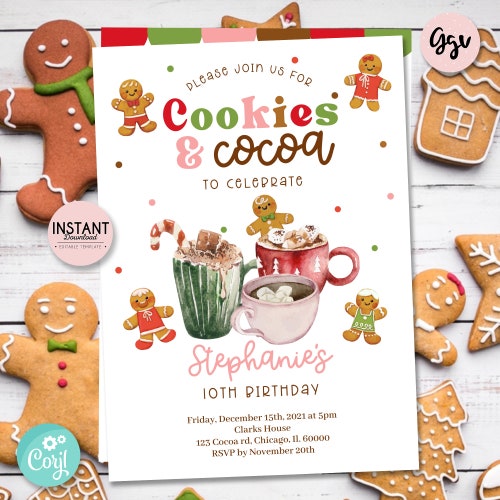 EDITABLE Cookies and Cocoa Birthday Invitation Hot Cocoa Party - Etsy