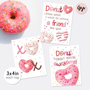 Donut Valentine's Day Printable Tags, Heart Shaped Donuts Tags, Donut ...