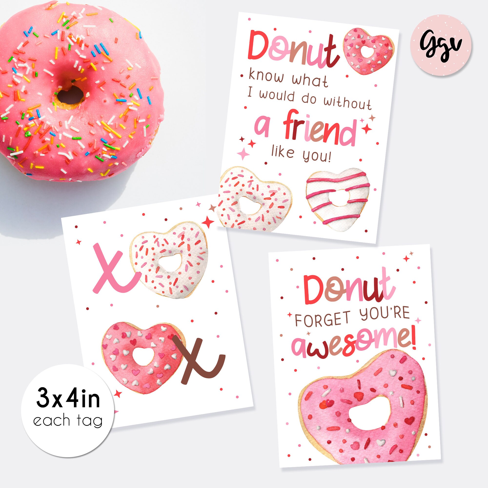 Donut Valentine's Day Printable Tags Heart Shaped Donuts | Etsy