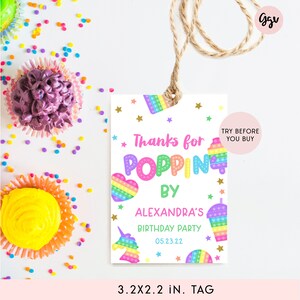 POP It Fidget Toy Party Favor Editable Tags Pastel Rainbow - Etsy