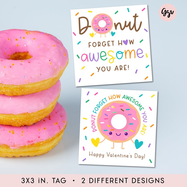 Donut Valentine's Day Printable Tags (instant Download) - Etsy