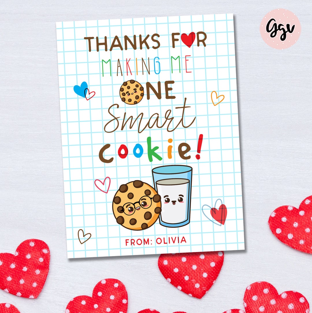 Smart Cookie Valentine Card, Teacher Valentine's Day Gift, Printable ...