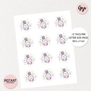 Bunny Easter Round Tags: Printable Favor Stickers (digital Download) - Etsy