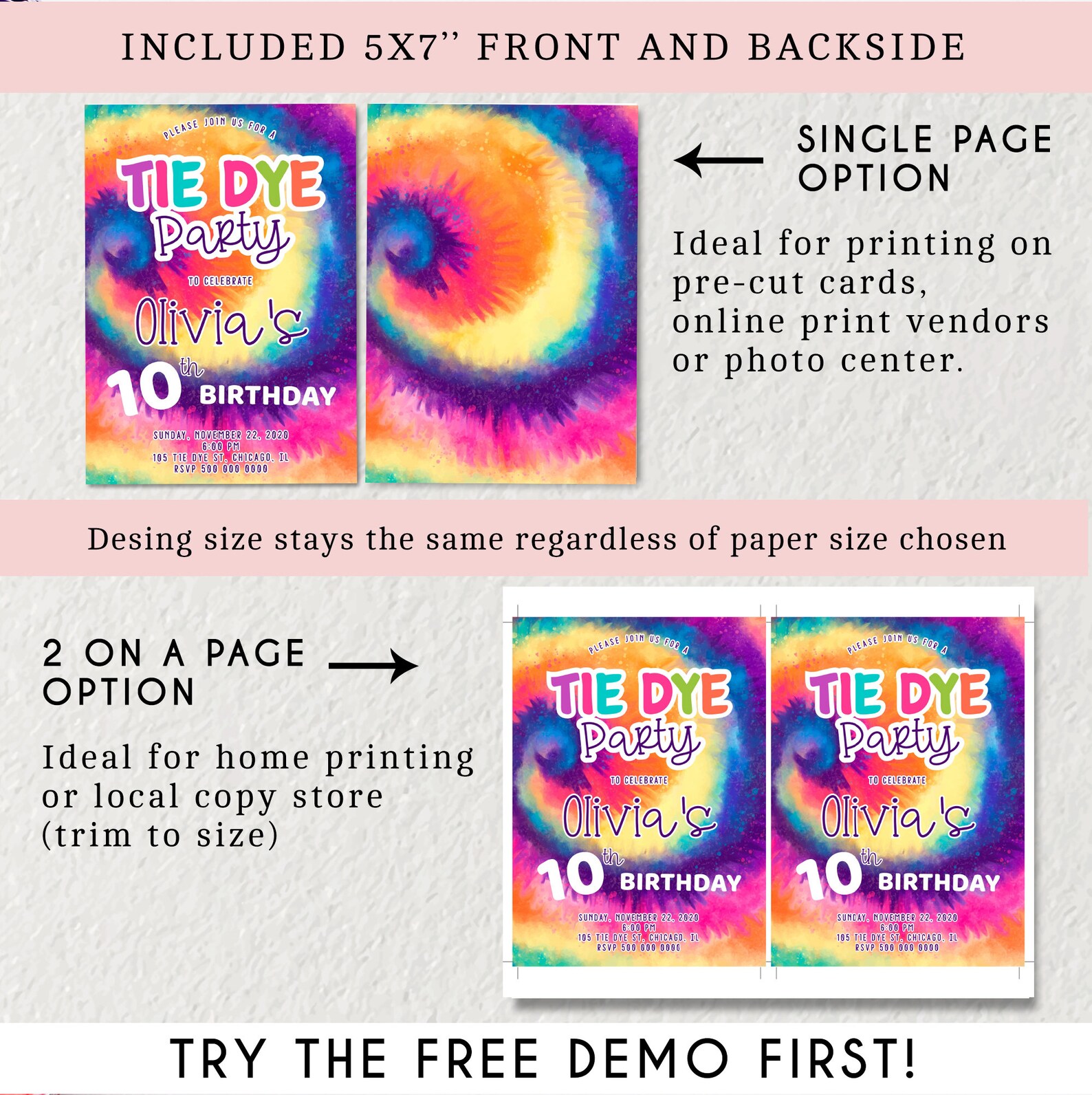 TIE DYE Birthday Invitation Editable Tie Dye Birthday Party - Etsy