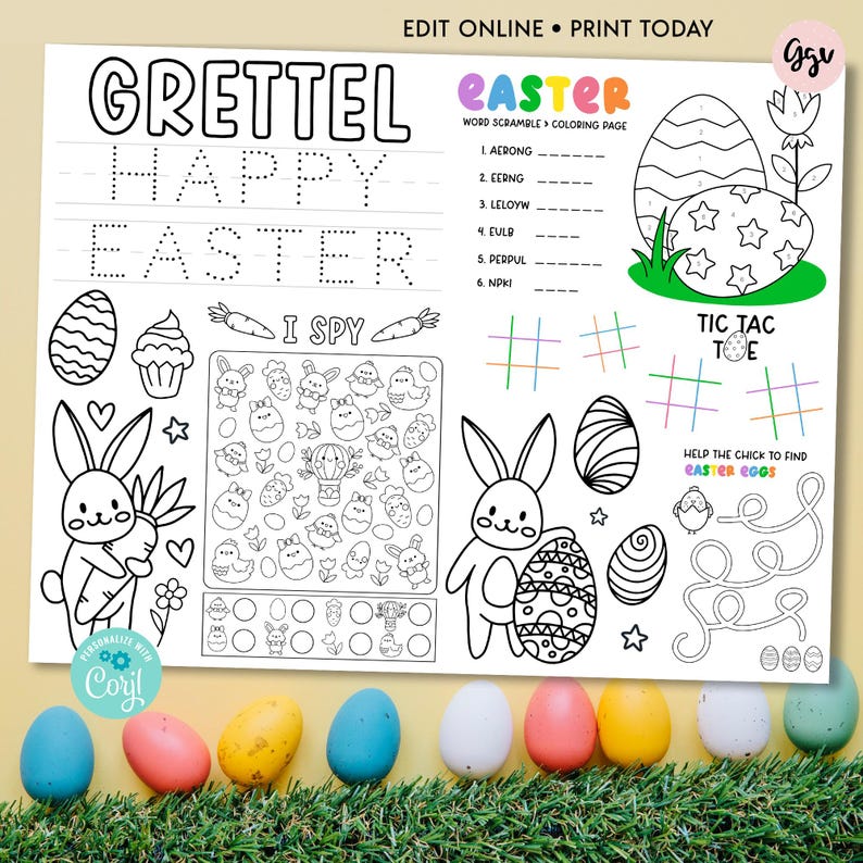 Easter Kids Coloring Placemat: Egg Hunt Activity (digital Download) - Etsy