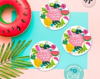Editable Pool Party Thank You Tags Favor Tags Girls Pool Party Pool ...