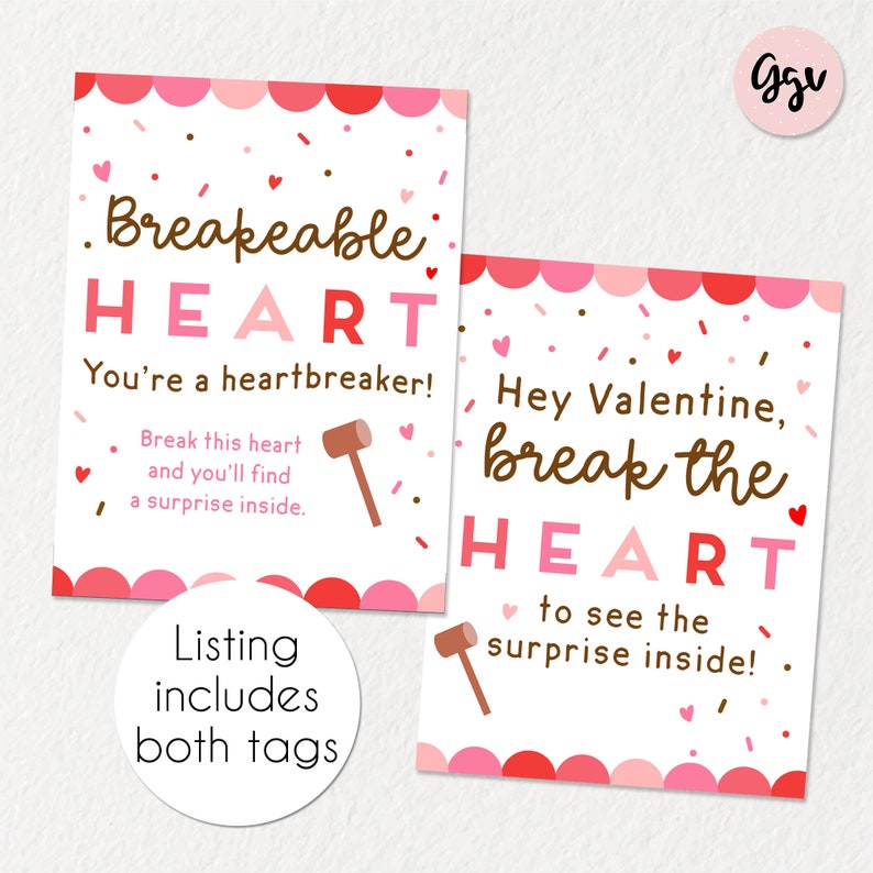 Valentine Breakable Heart Printable Tags Chocolate Heart Gift - Etsy